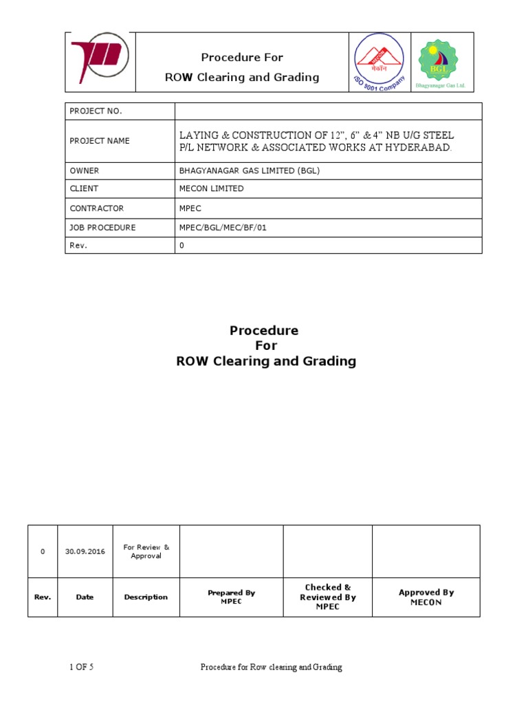 Procedure For ROW Clearing and Grading | PDF | Road | Nature