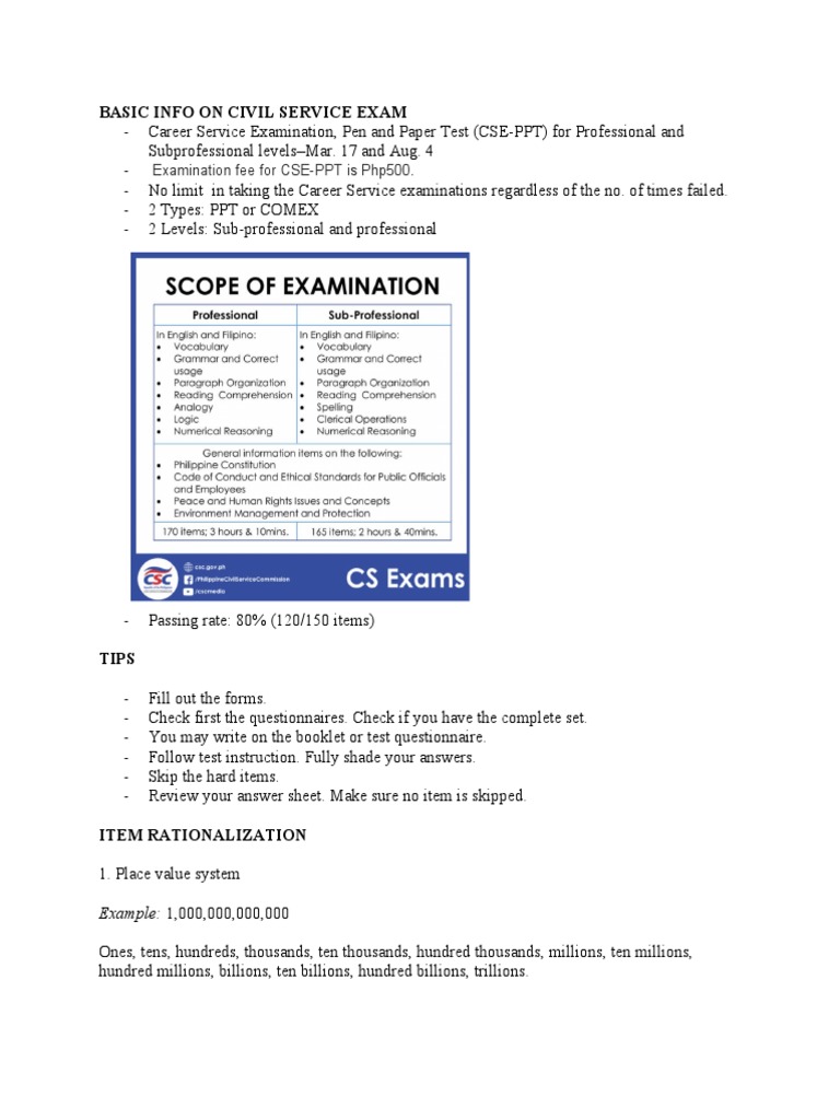 Basic Info On Civil Service Exam | PDF