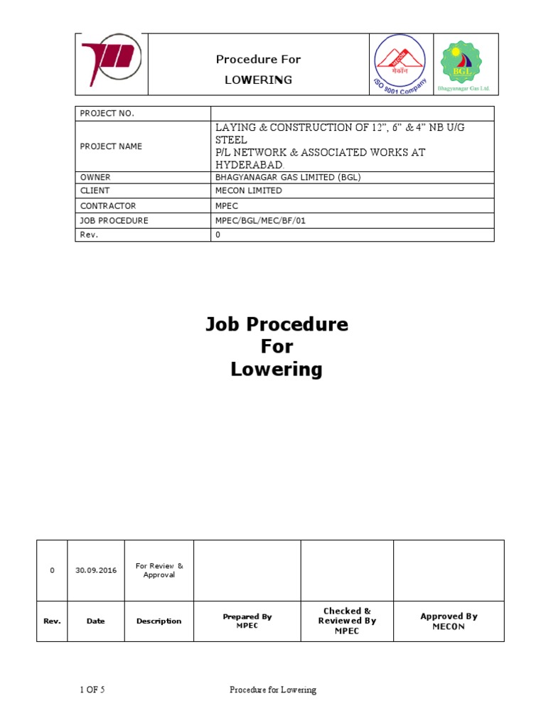 Sop of Lowering | PDF | Pipe (Fluid Conveyance) | Deformation (Engineering)