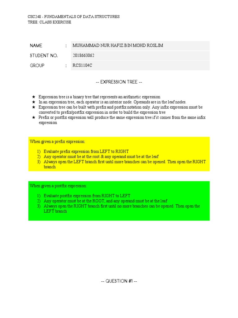 Name: Student No. Group: - Expression Tree - : Csc248 - Fundamentals of Data Structures Tree ...