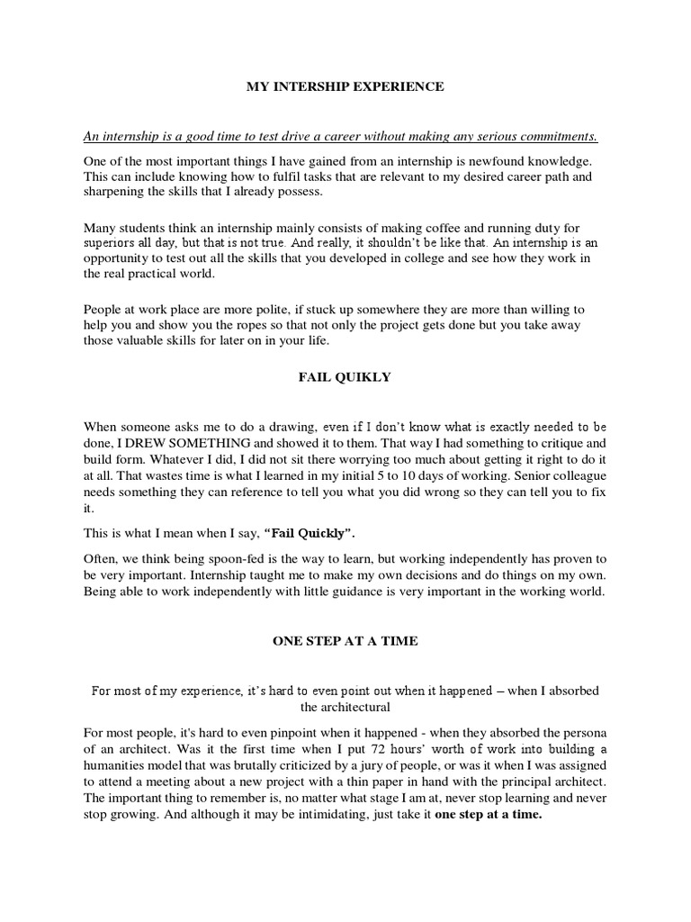 My Intership Experience | PDF | Internship | Job Hunting