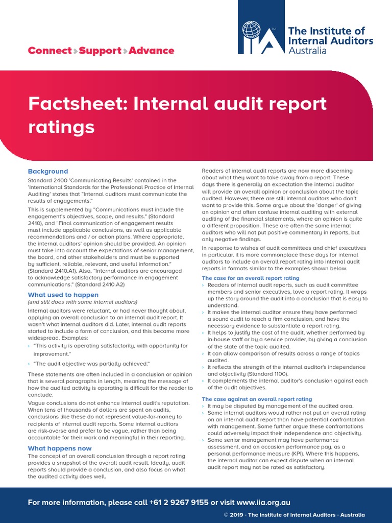 Factsheet: Internal Audit Report Ratings: Connect Support Advance ...