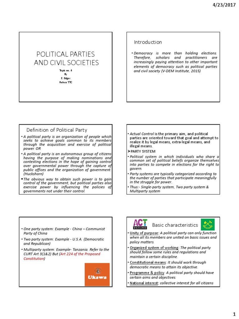 Political Parties And Civil Societies Topic No 4 By E Edgar Rukwa