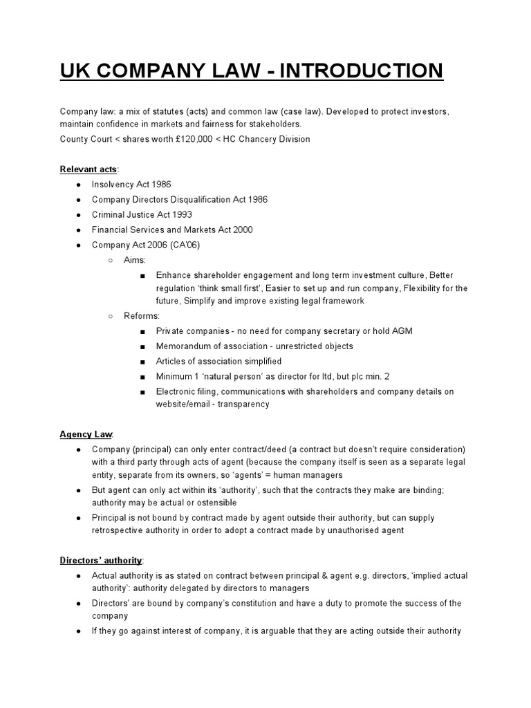 Uk Company Law Introduction | PDF | Liquidation | United Kingdom ...