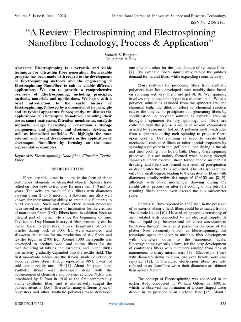 A Review Electrospinning and Electrospinning Nanofibre Technology, Process & Application | PDF ...