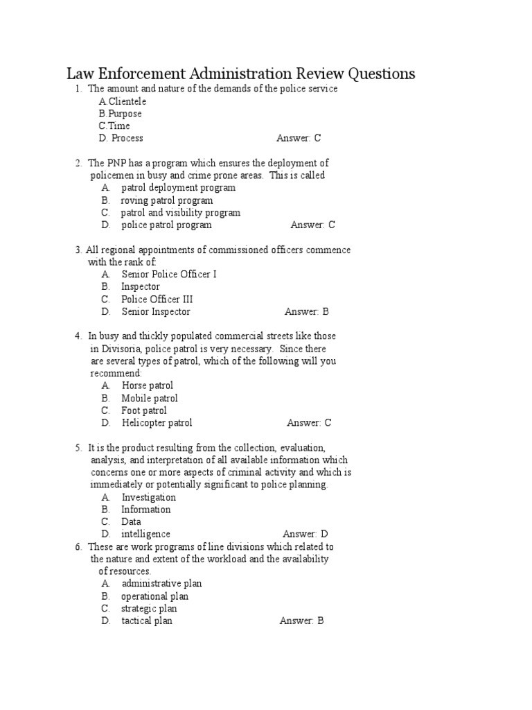 Law Enforcement Exam Review Questions | PDF | Physical Security | Police