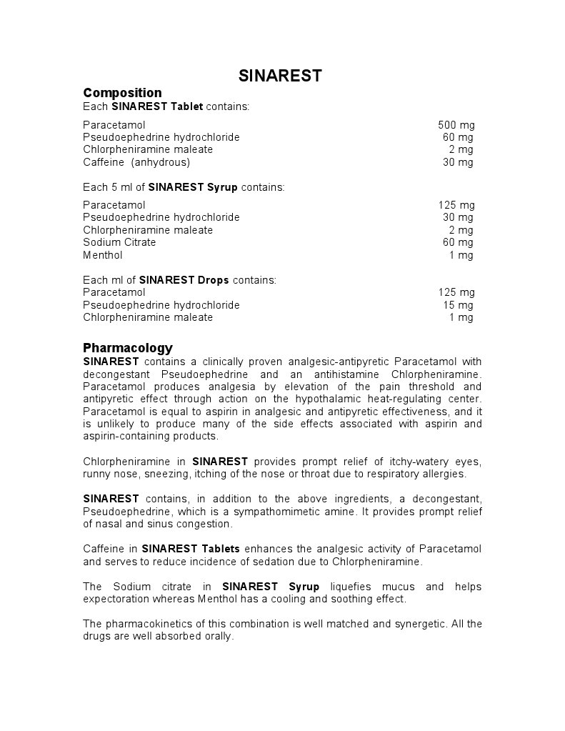 Sin A Rest Syrup Tablets | PDF | Analgesic | Dose (Biochemistry)