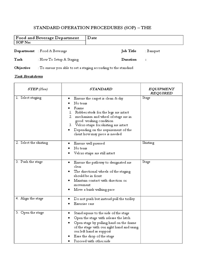 Banquets SOP - Stage Setup | PDF
