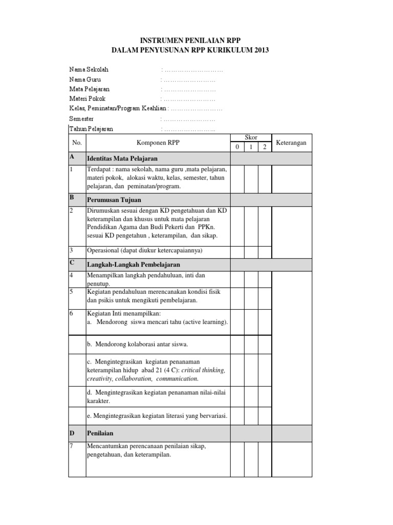 INSTRUMEN PENILAIAN RPP - Baru | PDF | Karier & Perkembangan | Bisnis