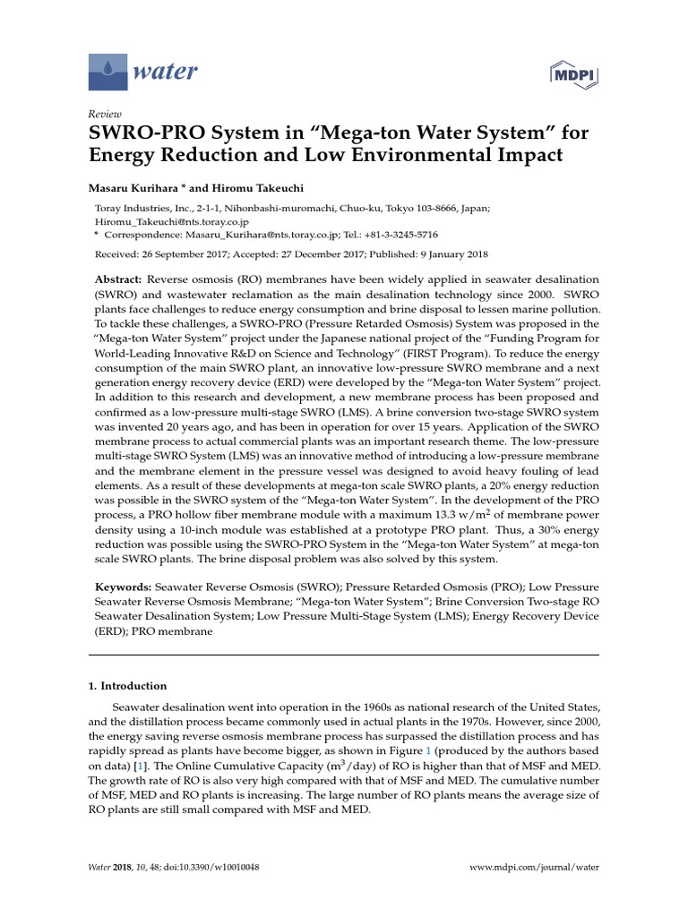 Water: SWRO-PRO System in "Mega-Ton Water System" For Energy Reduction ...