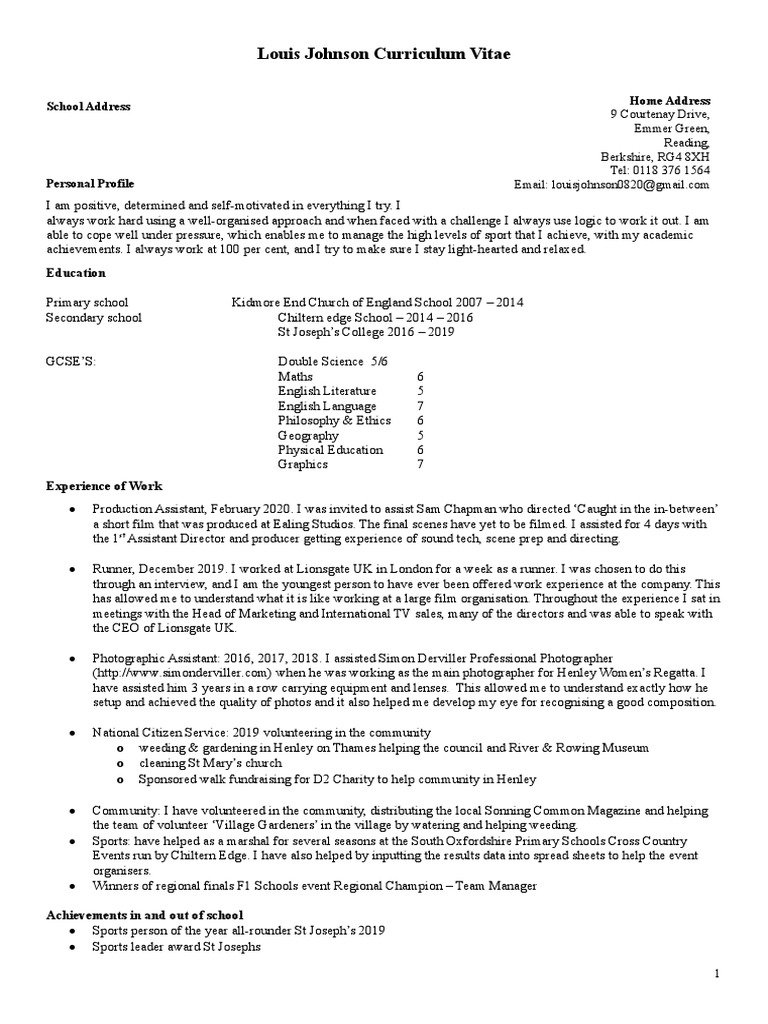 Louis Johnson CV 2019 | PDF | Schools