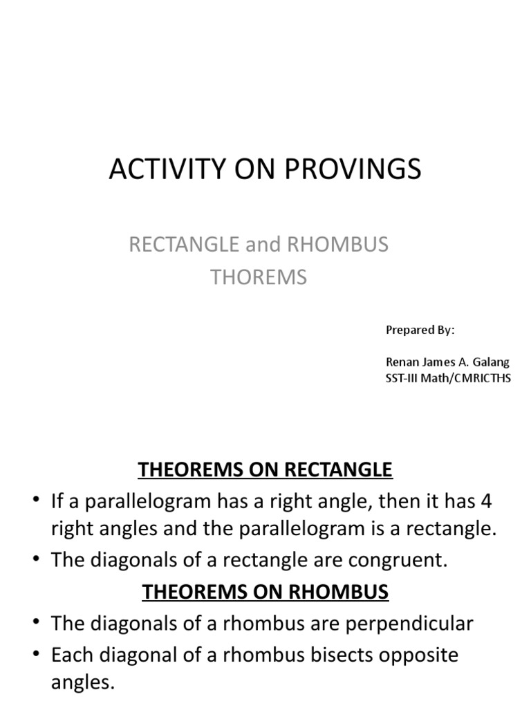 Proving Diagonal Properties in Rectangles and Rhombuses | PDF ...