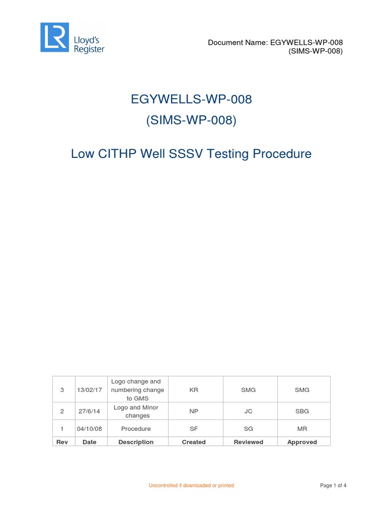 EGYWELLS-WP-008 - Low CITHP Well SSSV Testing | PDF | Leak | Pressure
