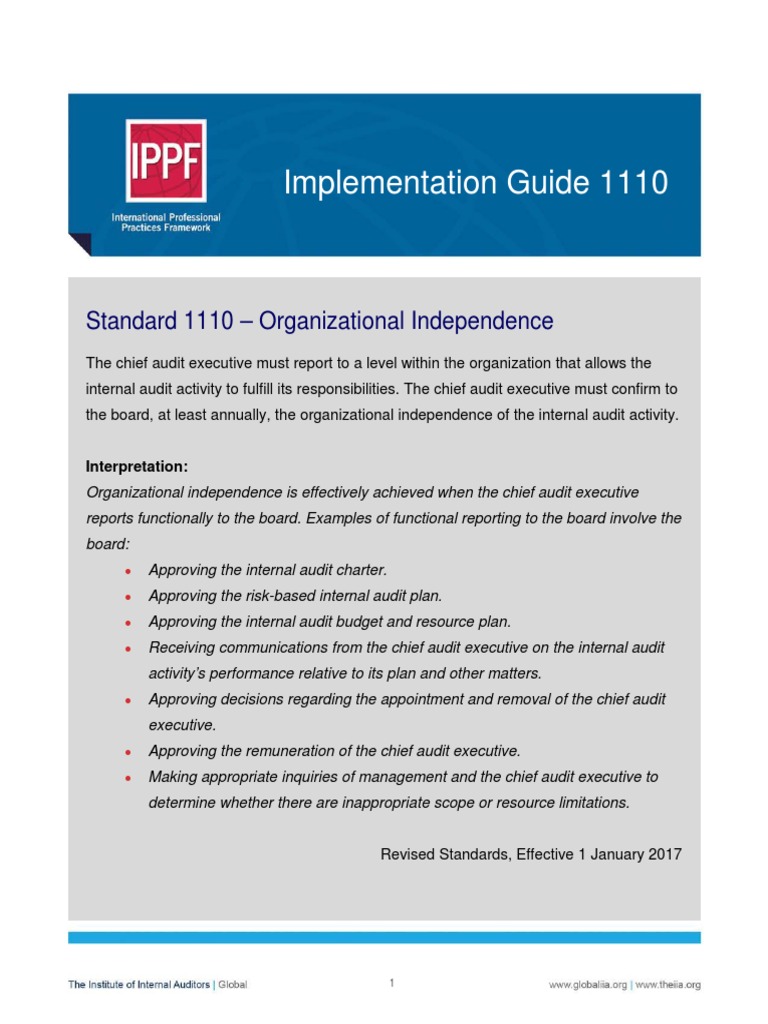 Implementation Guide 1110: Standard 1110 - Organizational Independence | Download Free PDF ...