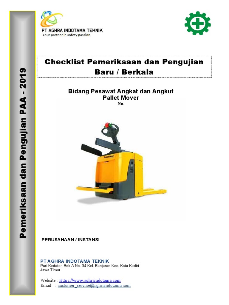 Checklist Pemeriksaan Pallet Mover | PDF