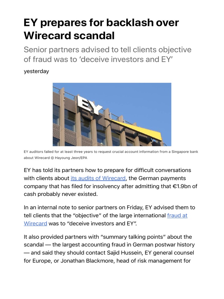 EY Prepares For Backlash Over Wirecard Scandal - Financial Times | PDF ...
