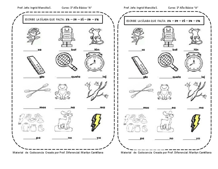 Actividades de sílabas ra re ri ro ru | PDF