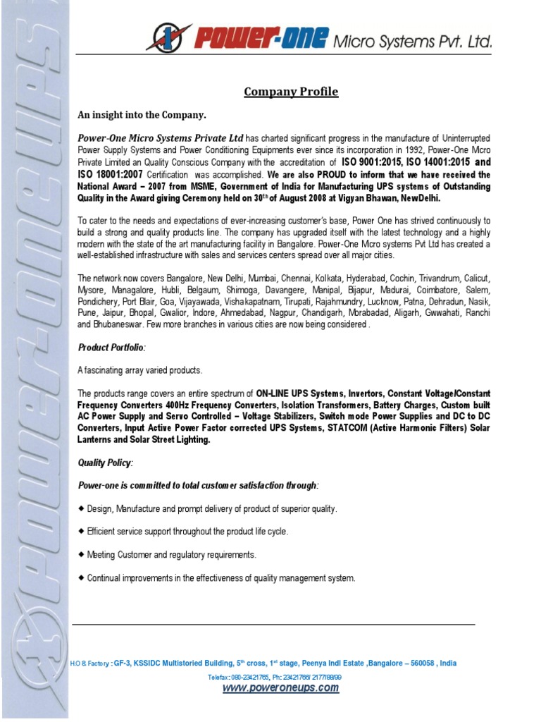 Power-One Company Profile | PDF | Power Supply | Electrical Engineering