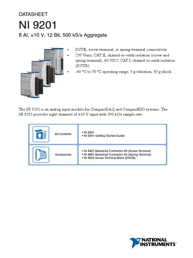 Datasheet: Kit Contents - NI 9201 - NI 9201 Getting Started Guide | PDF | Electromagnetic ...