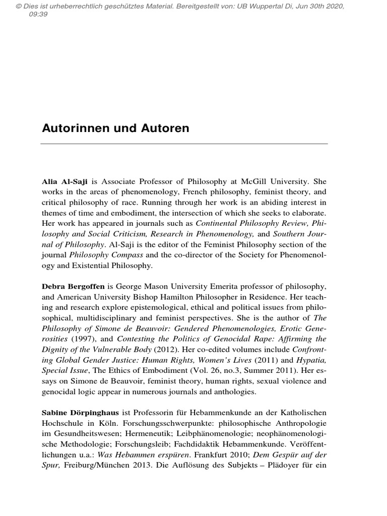 Autorinnen Und Autoren: Alia Al-Saji Is Associate Professor of ...