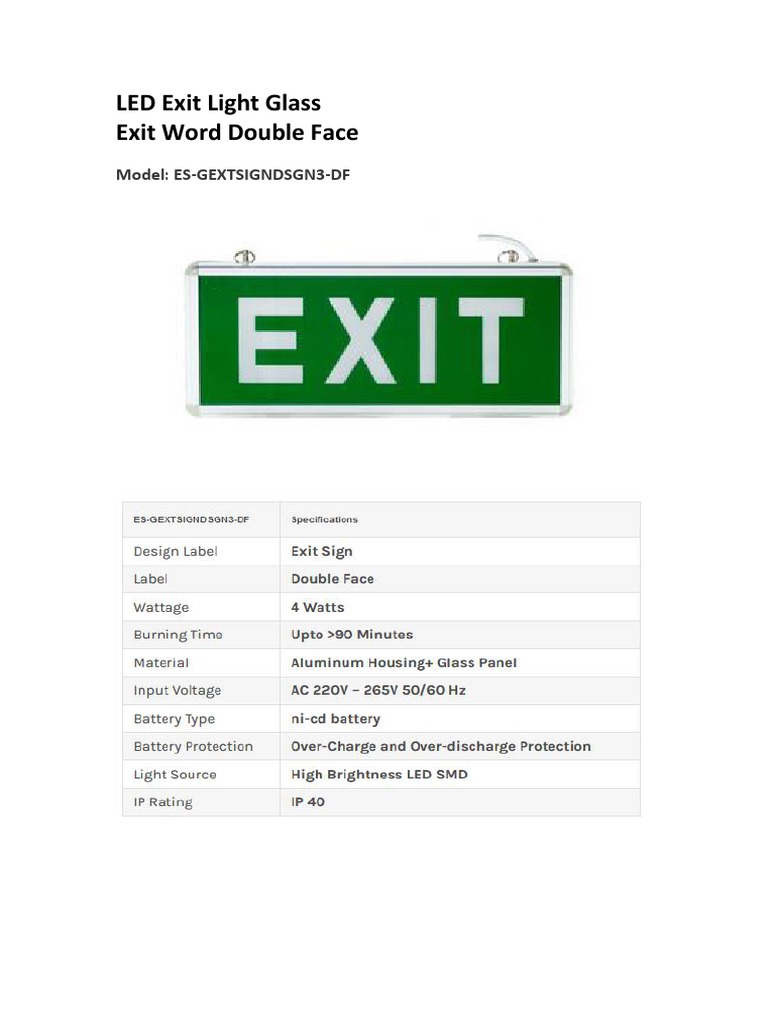 Exit and Emergency Light Data Sheet | PDF