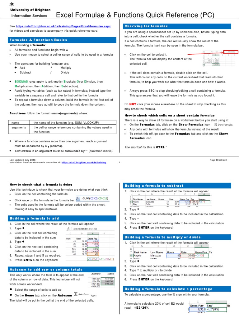 Excel Formulae and Functions (PC) QRC | PDF