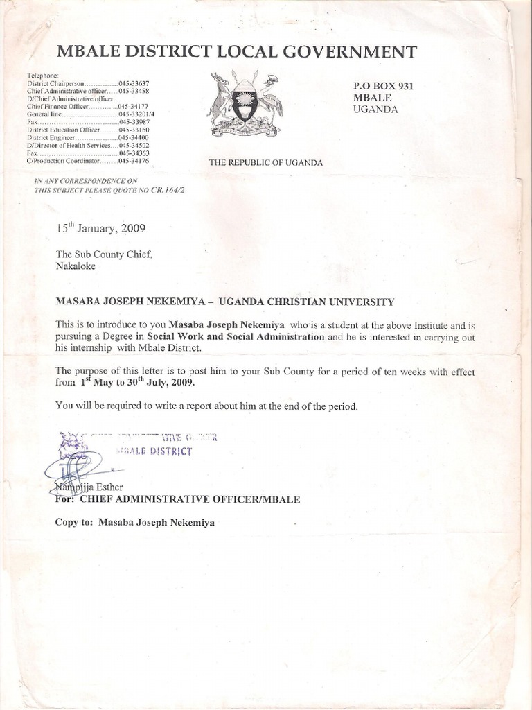 MASABA-JOSEPH, Reccommendation From Mbale Local Government | PDF