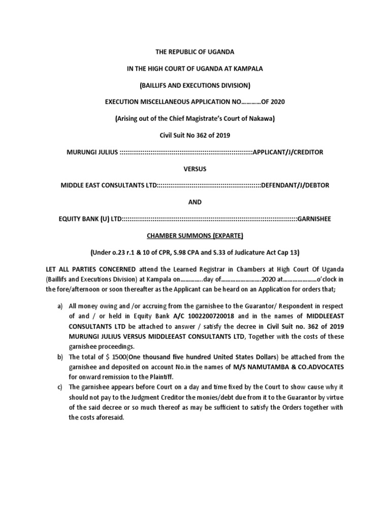 Middleeast Chamber Summons | PDF | Garnishment | Lawsuit