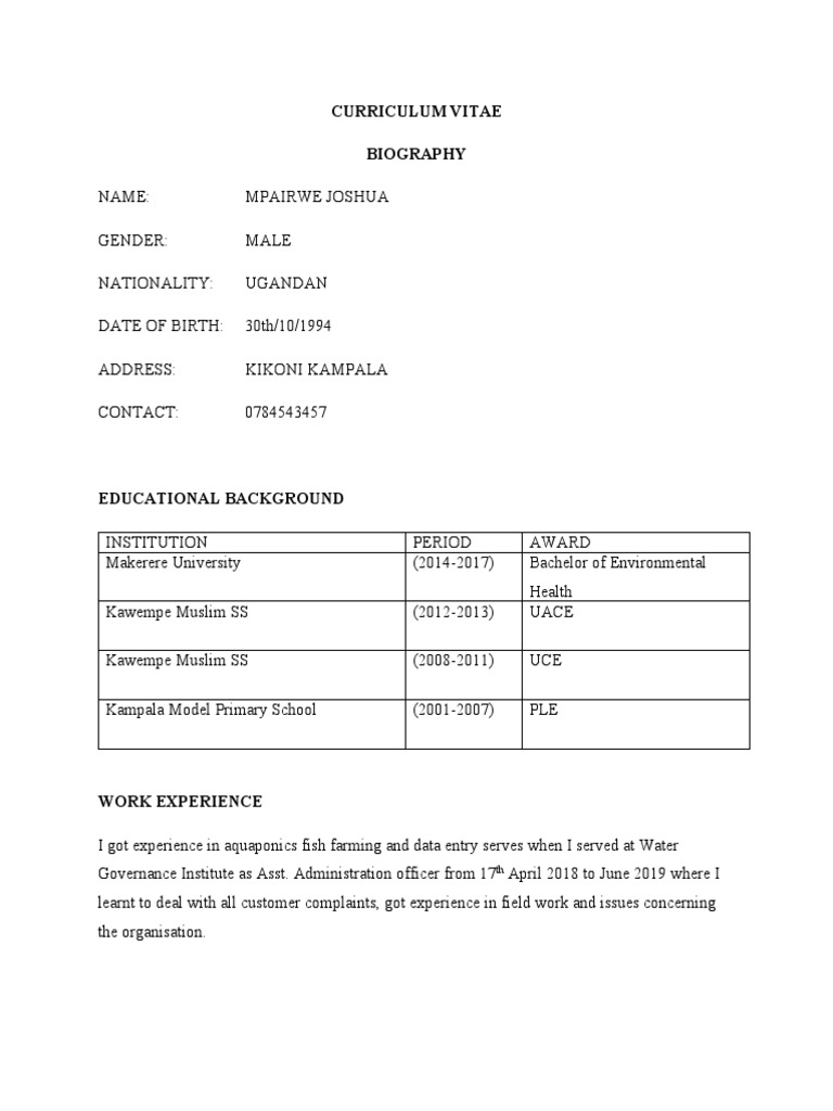 Curriculum Vitae Biography | PDF | Wellness