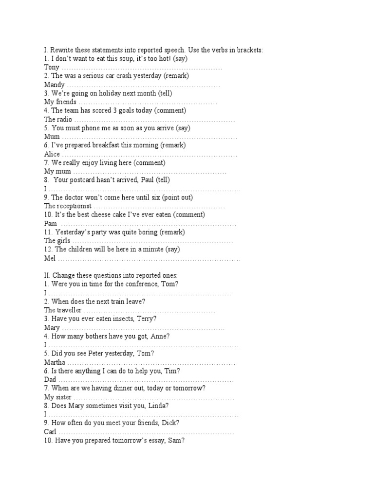 Reported Speech Worksheet | PDF