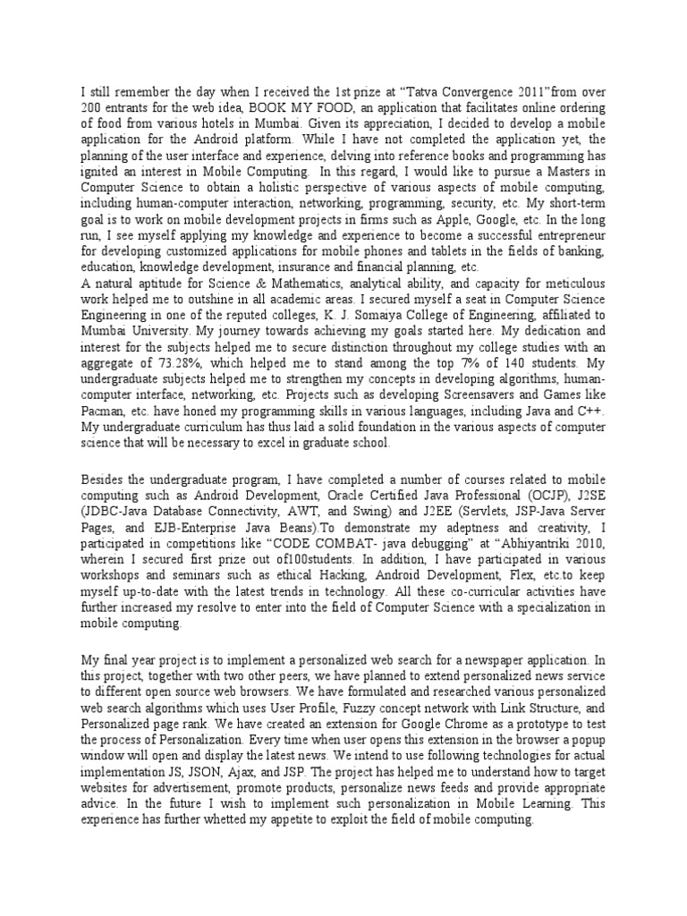 Sop MS CS 2 | PDF | Java (Programming Language) | Android (Operating ...