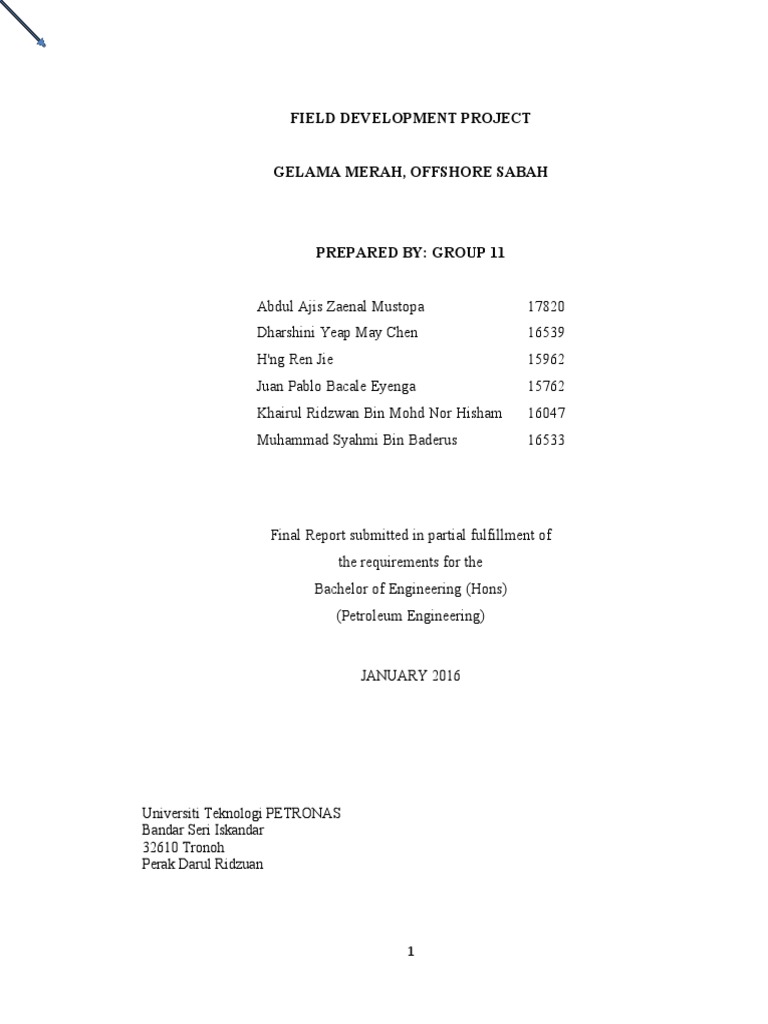 Field Development Project FDP Final Report g11 | PDF | Casing (Borehole) | Oil Well