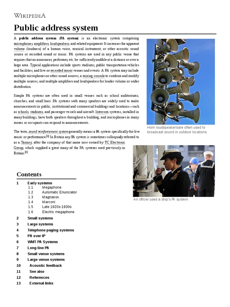 Public Address System: 1 Early Systems | PDF | Telephony | Loudspeaker