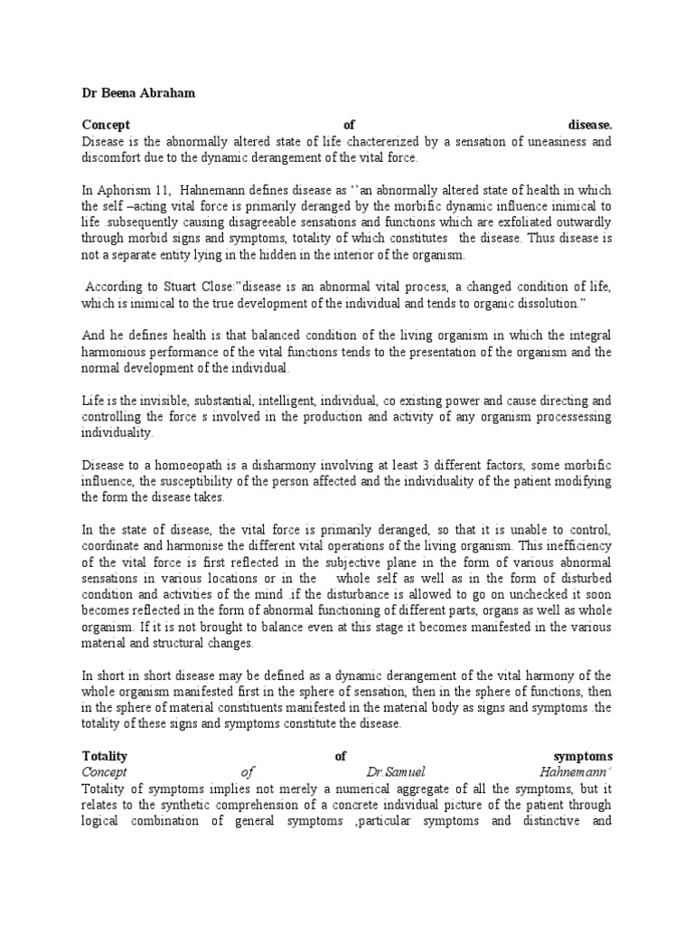 DR Beena Abraham Concept of Disease | PDF | Symptom | Homeopathy