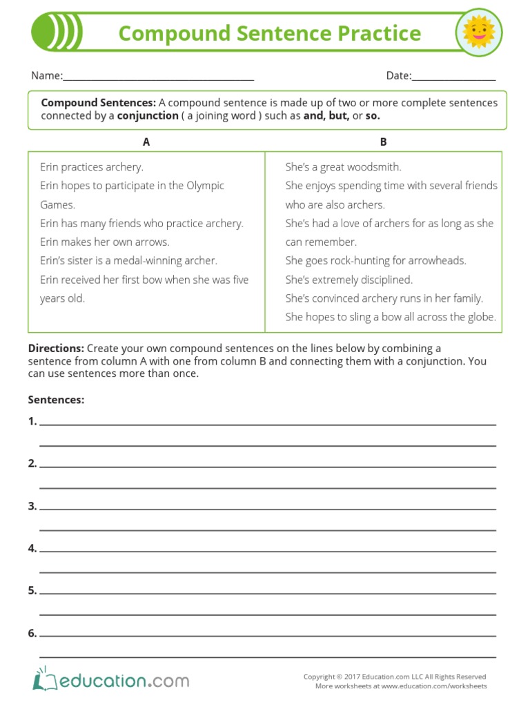 Compound Sentence Practice | PDF | Language Arts & Discipline