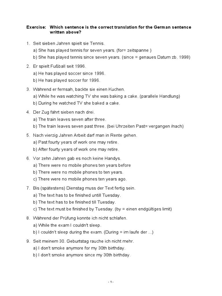 German Temporal Prepositions Exercises | PDF