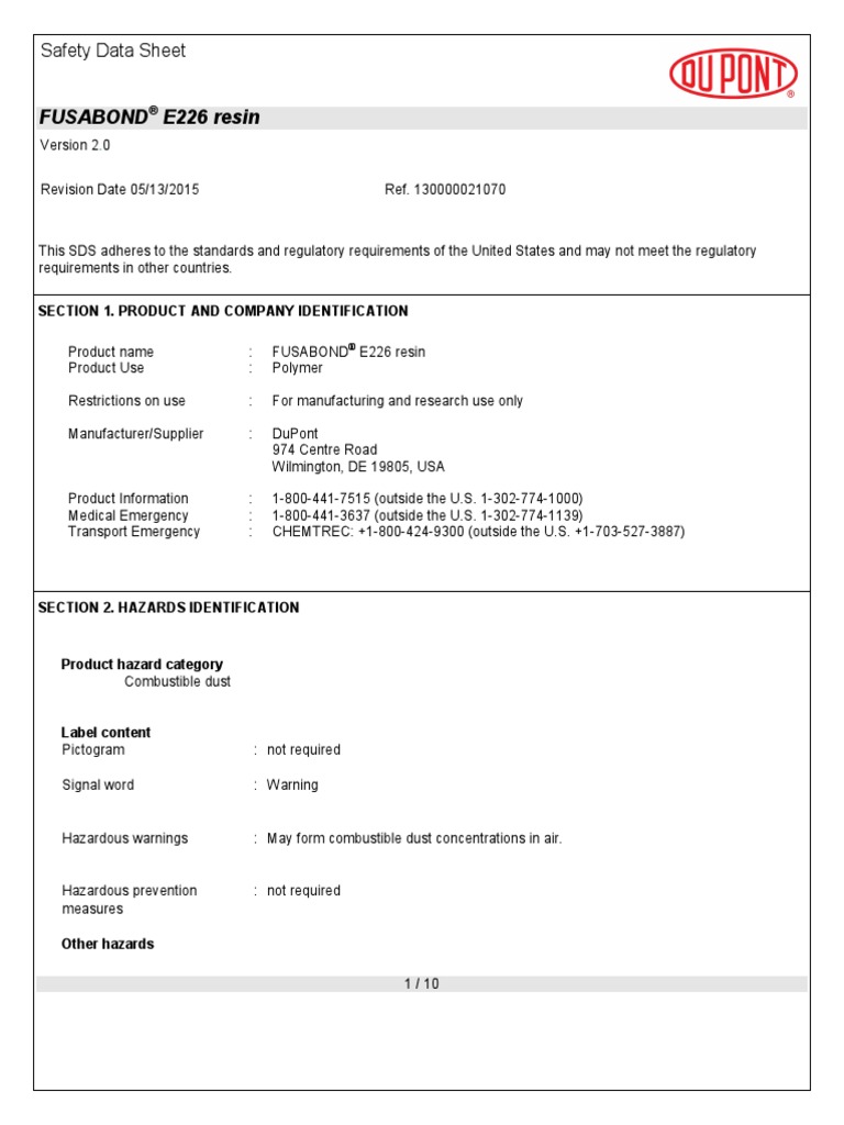 Fusabond® E226 - SDS | PDF | Chemical Reactions | Waste Management