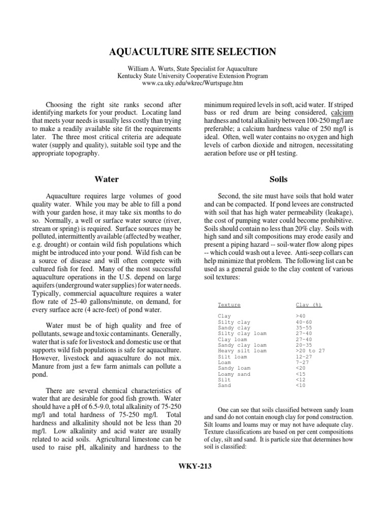 Aquaculture Site Selection | PDF | Loam | Clay