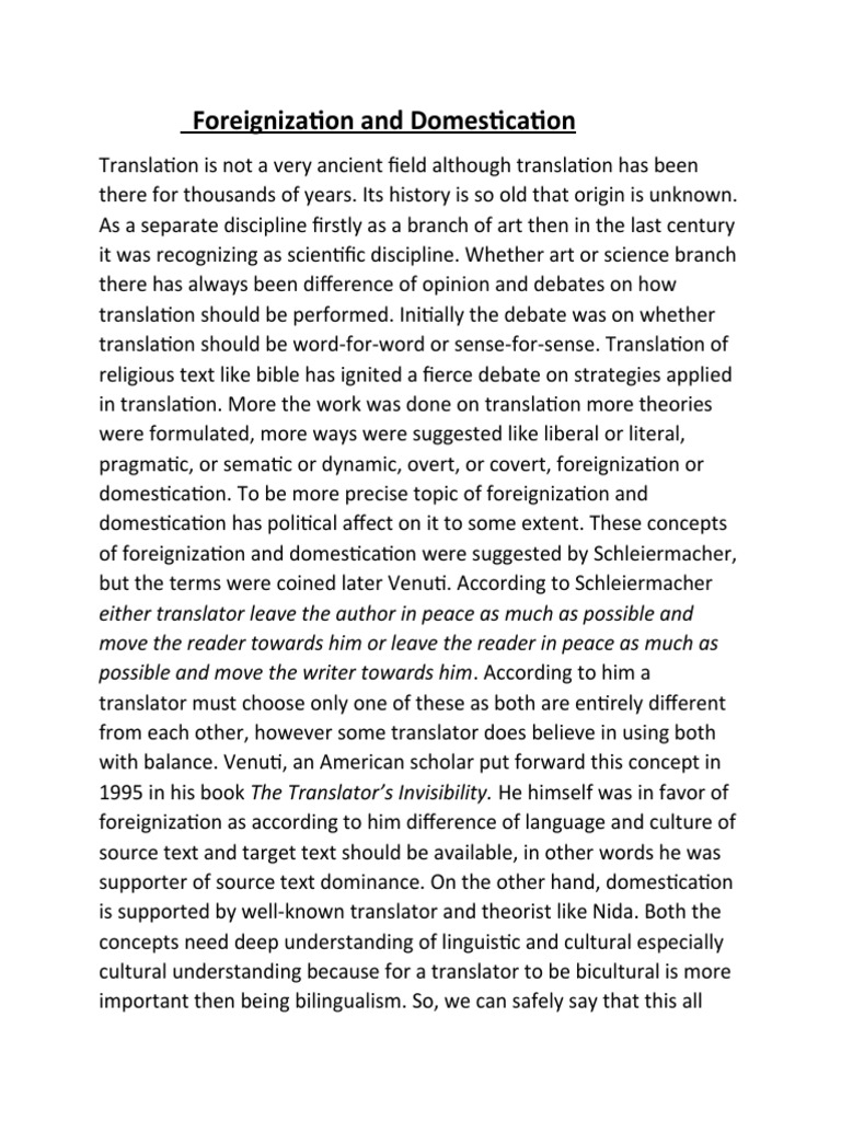 Foreignization and Domestication | PDF | Translations | Concept