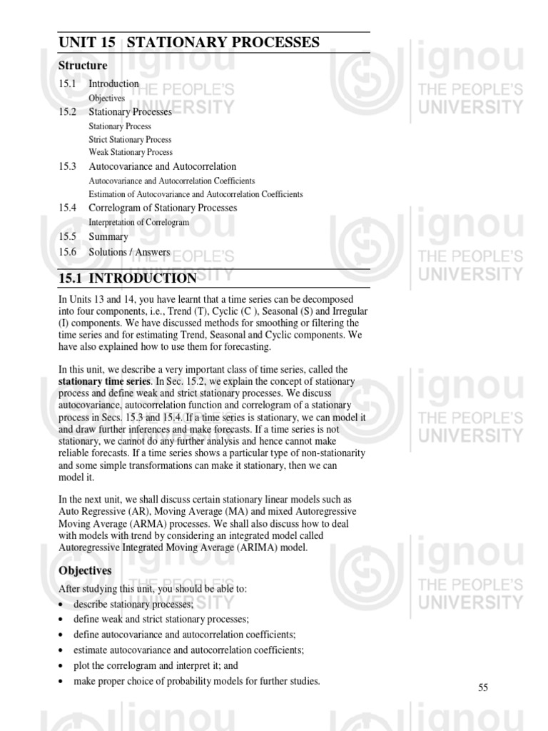 Unit 15 Stationary Processes: Structure | PDF | Stationary Process ...