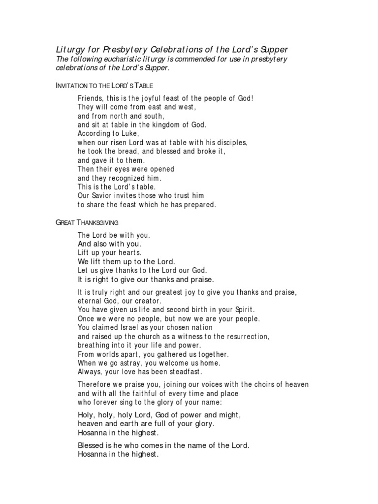 Liturgy For Presbytery Celebrations of The Lord's Supper | PDF ...