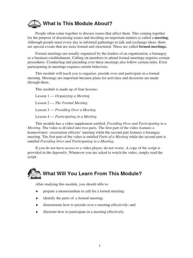 Presiding Over and Participating in A Meeting PDF | PDF | Agenda ...