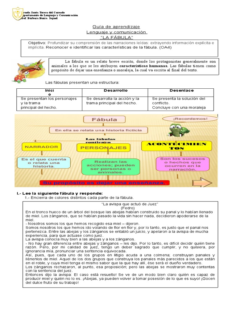 Guia de Estudio N°2 La Fabula | PDF | Fábula | Narrativa