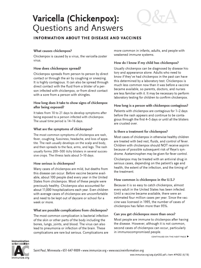 Questions and Answers: Varicella (Chickenpox) | PDF | Vaccines ...