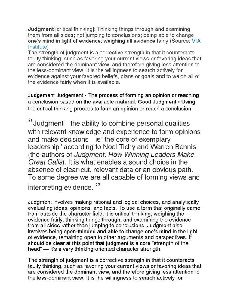 Understanding Judgment Critical Thinking Evidence Weighing And Open