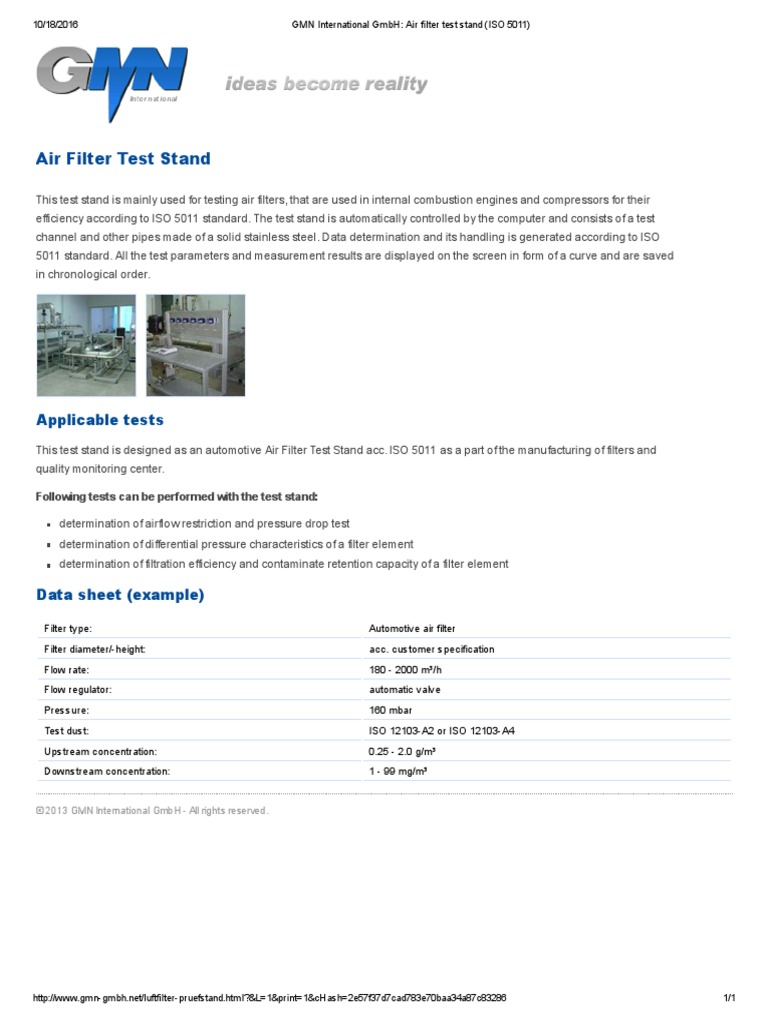 GMN International GMBH - Air Filter Test Stand (ISO 5011) | PDF ...