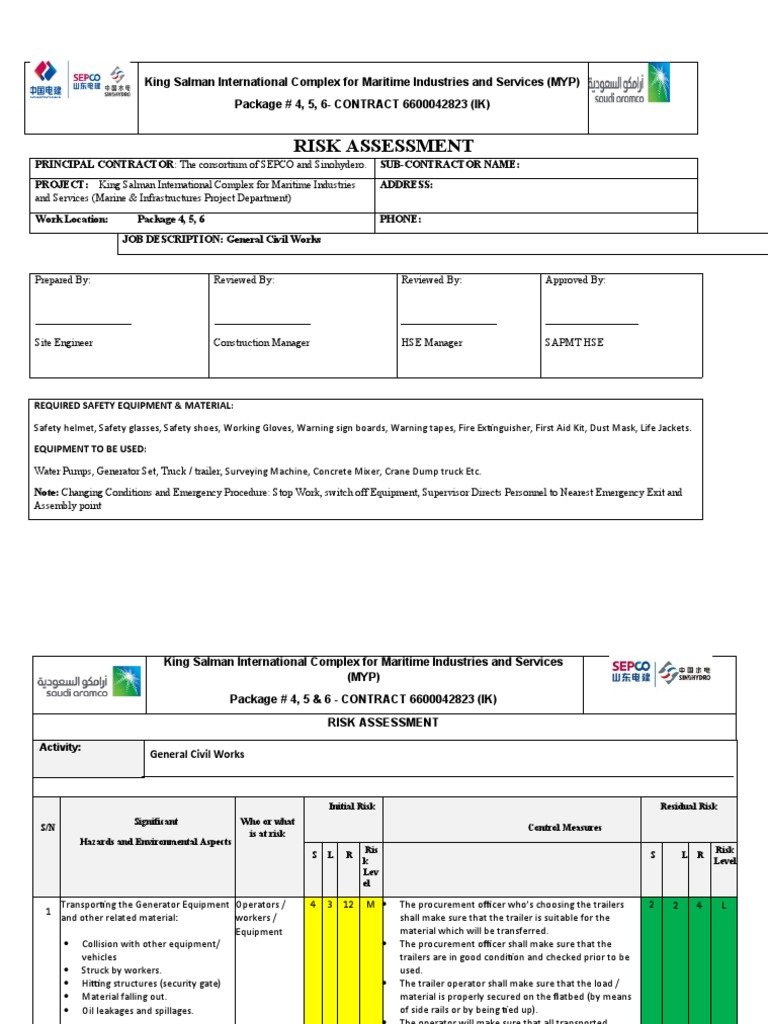 Risk Assessment For Generator Equipment | PDF | Trailer (Vehicle) | Risk