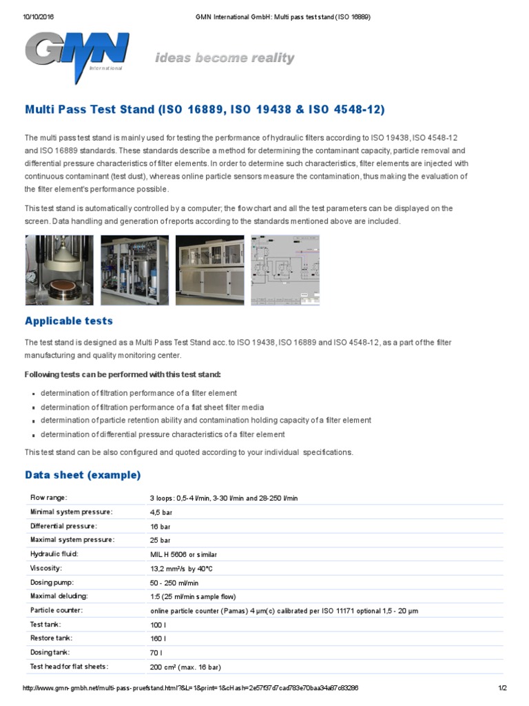 GMN International GMBH - Multi Pass Test Stand (ISO 16889) PDF | PDF ...