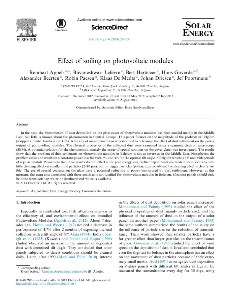 Effect of Soiling On Photovoltaic Modules | PDF | Photovoltaics ...