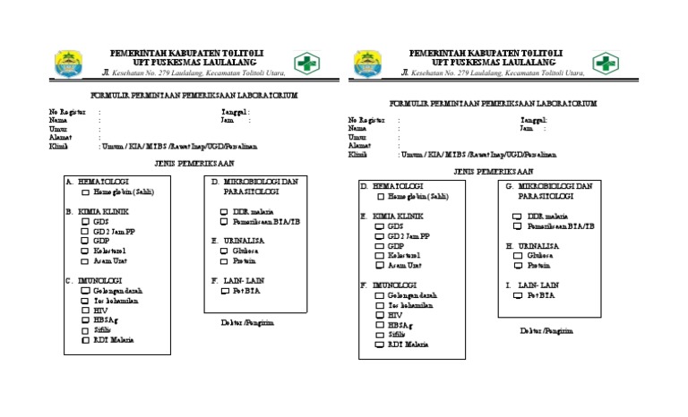 Form Permintaan Lab | PDF